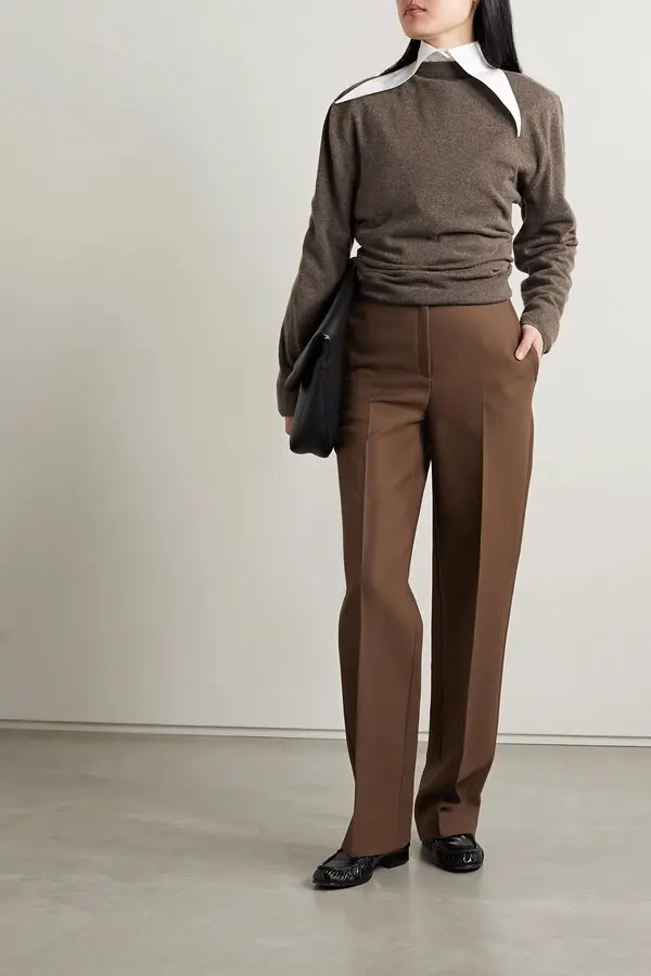 THE ROW Elia Wool And Silk-blend Twill Straight-leg Trousers