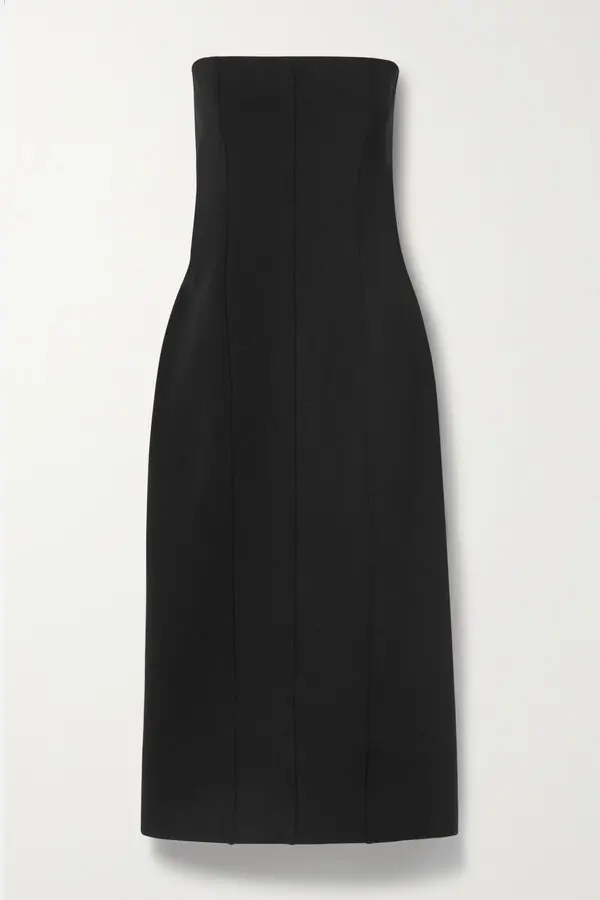 THE ROW Melonia Strapless Paneled Scuba Midi Dress