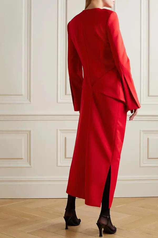 THE ROW Lucienne Ruched Wool-blend Midi Dress
