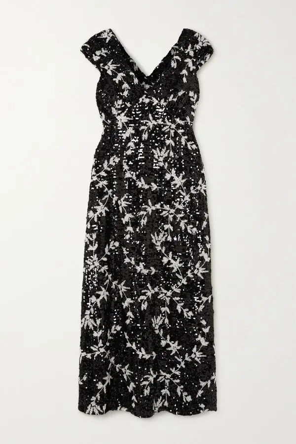 Erdem Garnet Sequined Embroidered Organza Midi Dress