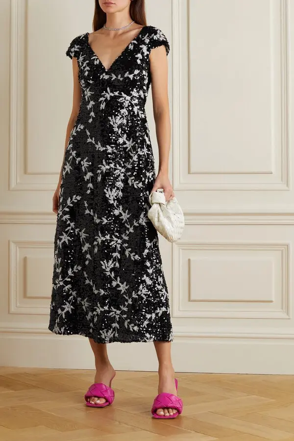 Erdem Garnet Sequined Embroidered Organza Midi Dress