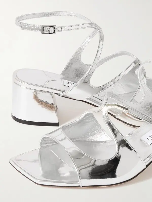 JIMMY CHOO Azila 45 Metallic Leather Sandals - Silver
