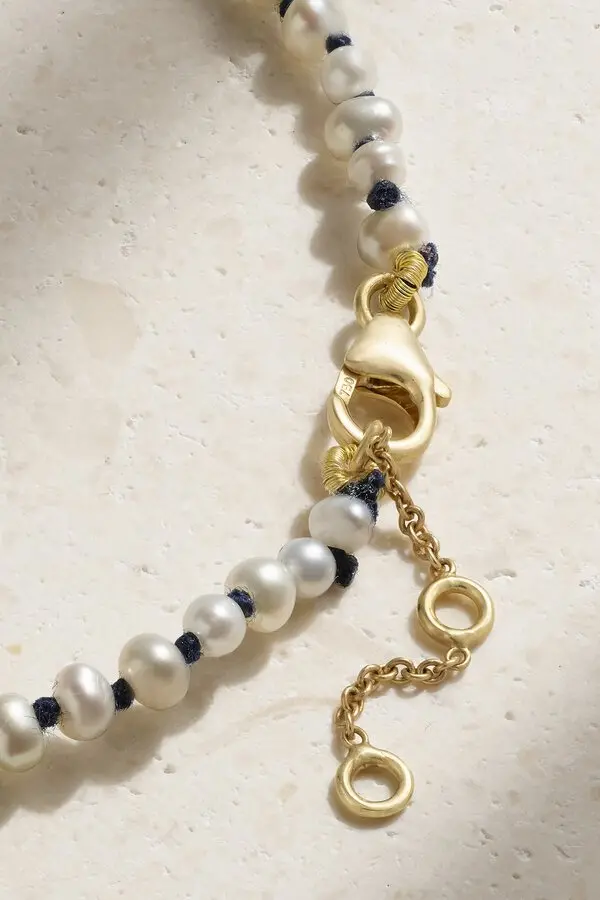 AMRAPALI LONDON 18-karat Gold, Cord, Pearl, Sapphire, And Diamond Anklet