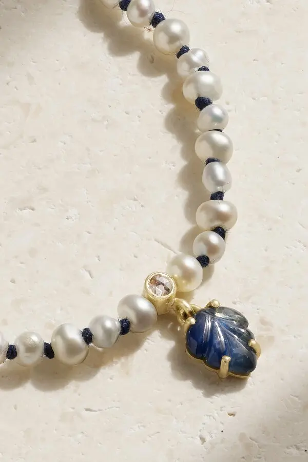 AMRAPALI LONDON 18-karat Gold, Cord, Pearl, Sapphire, And Diamond Anklet