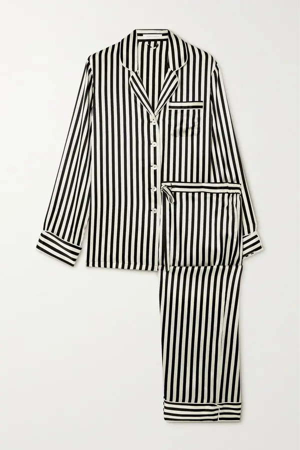 Olivia Von Halle Lila Striped Silk-satin Pajama Set - Black