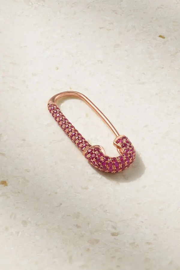ANITA KO Safety Pin 18-karat Rose Ruby Single Earring - Gold