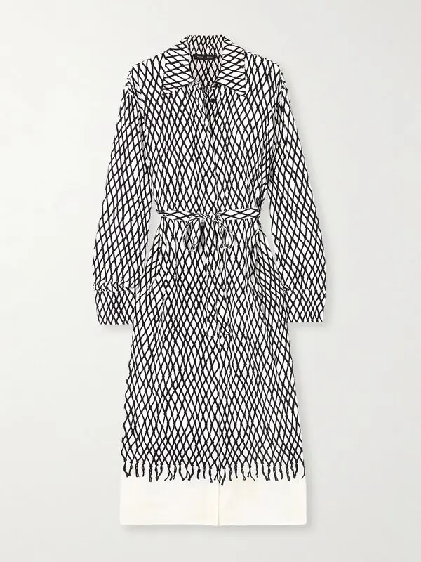 Proenza Schouler Bailey Belted Printed Crepe Midi Dress - Gray