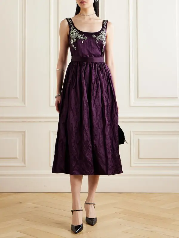 Erdem Embellished Sequined Satin Midi Dress