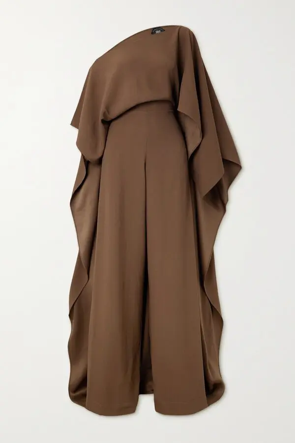 TALLER MARMO Jerry Cape-effect One-shoulder Crepe Jumpsuit - Brown