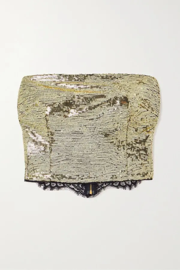 Dolce & Gabbana Strapless Lace And Sequined Tulle Bustier Top - Gold