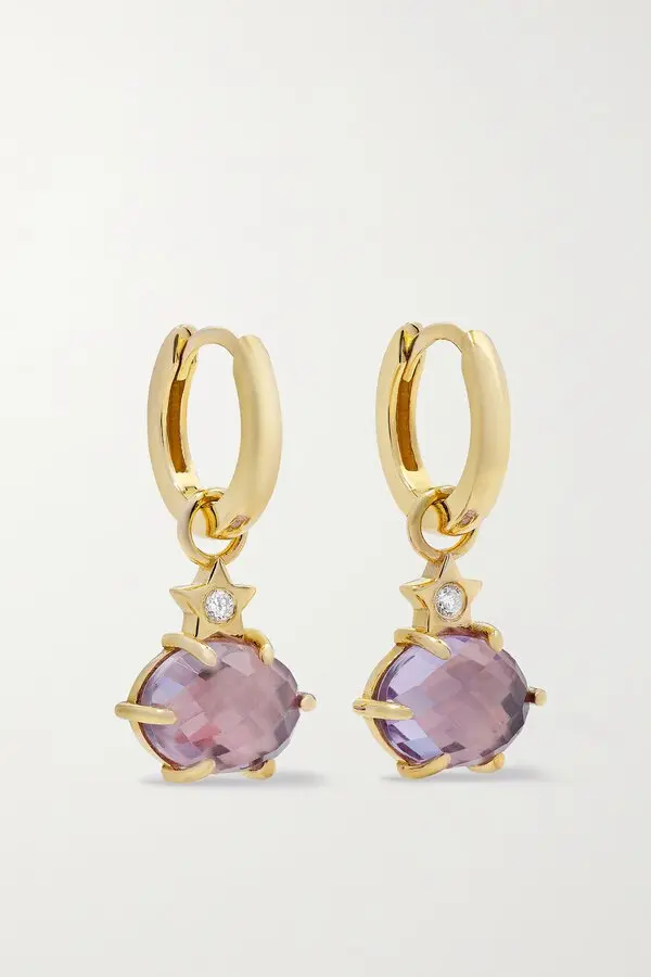 ANDREA FOHRMAN Mini Cosmo 14-karat Moonstone And Diamond Hoop Earrings - Gold