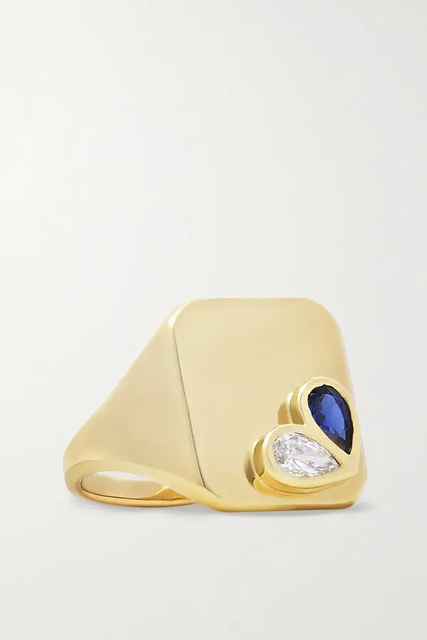 GEMELLA JEWELS Sweetheart 18-karat Sapphire And Diamond Signet Ring - Gold