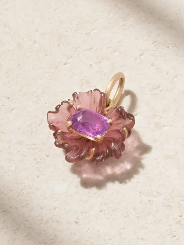 Irene Neuwirth Tropical Flower Tourmaline And Sapphire Pendant - Gold