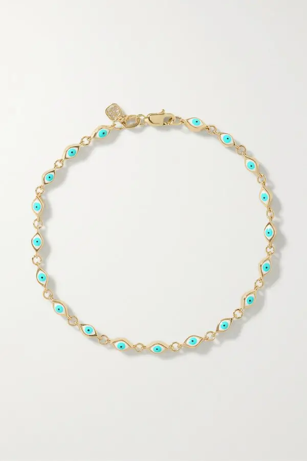 SYDNEY EVAN Mini Evil Eye 14-karat Gold And Enamel Bracelet - Blue