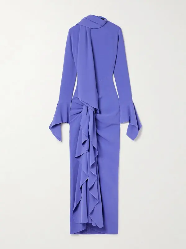 Solace London Nella Draped Ruched Crepe Maxi Dress - Blue