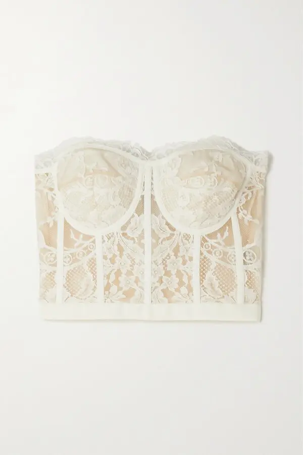 Alexander McQueen Satin-trimmed Cotton-blend Corded Lace Bustier Top