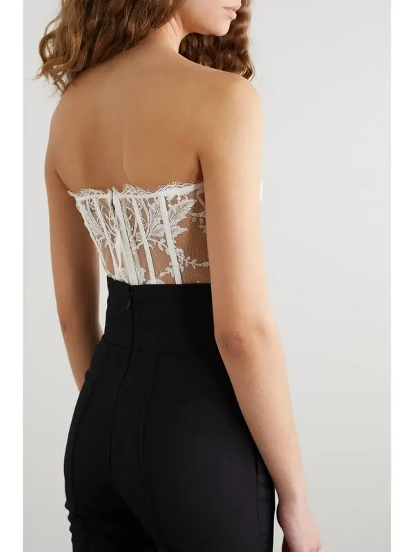 Alexander McQueen Satin-trimmed Cotton-blend Corded Lace Bustier Top - Neutrals