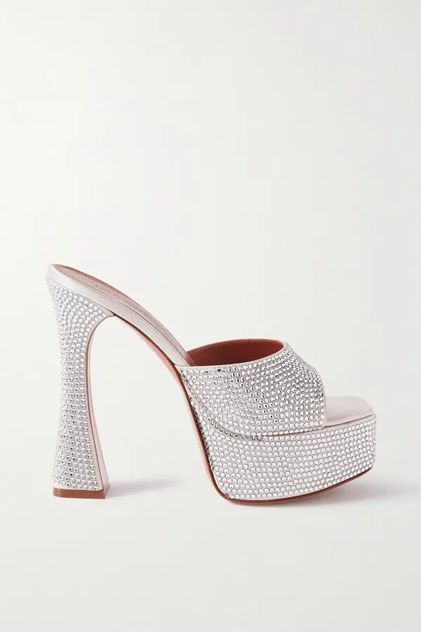 Amina Muaddi Dalida Crystal-embellished Satin Platform Sandals