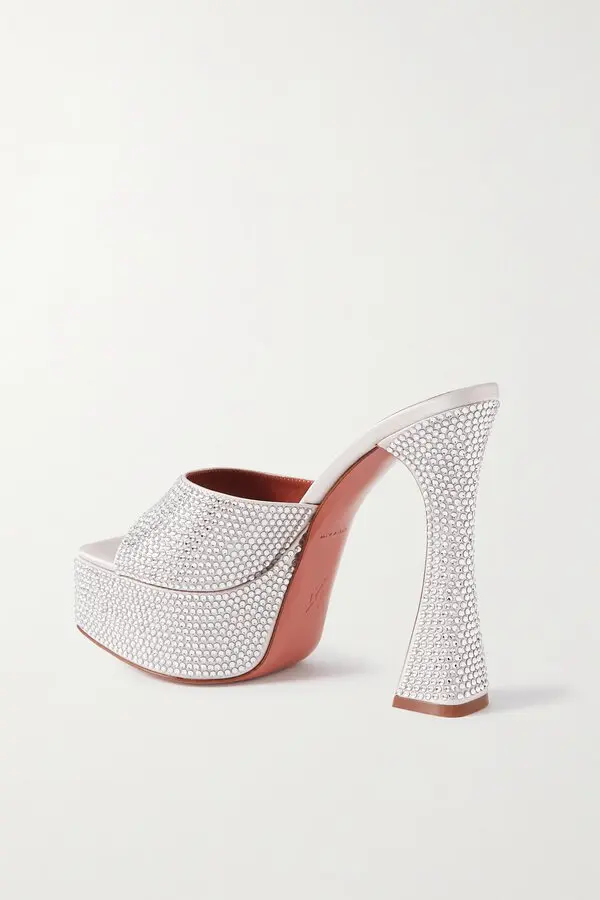 Amina Muaddi Dalida Crystal-embellished Satin Platform Sandals