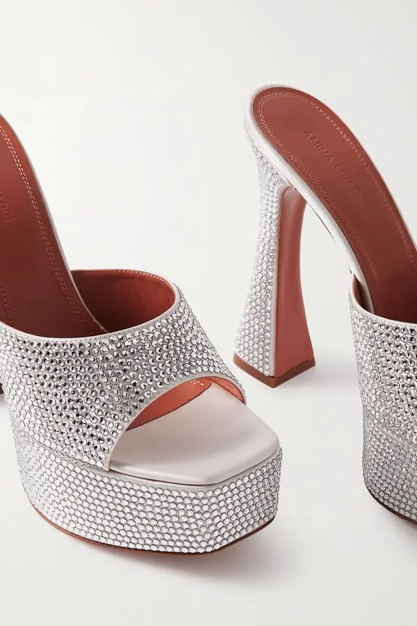 Amina Muaddi Dalida Crystal-embellished Satin Platform Sandals