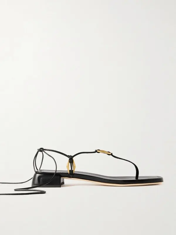 JIMMY CHOO Onyxia Embellished Leather Sandals - Black