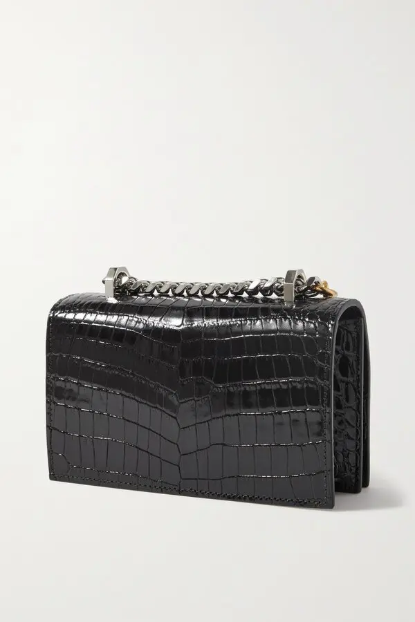 Alexander McQueen Embellished Croc-effect Shoulder Bag - Black