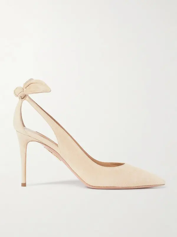 AQUAZZURA Bow Tie 85 Suede Pumps - Neutrals