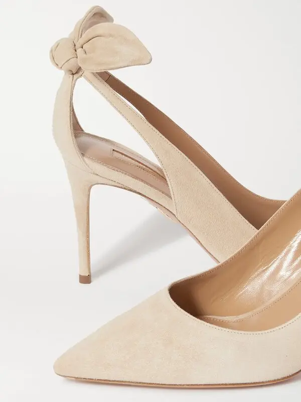 AQUAZZURA Bow Tie 85 Suede Pumps - Neutrals