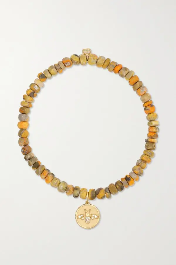 SYDNEY EVAN Tiny Bee Jasper And Diamond Bracelet - Yellow