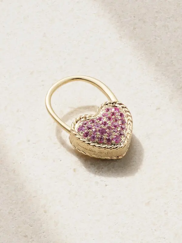 Yvonne Léon Créole Cadenas Coeur 9-karat Gold Sapphire Single Earring - Pink