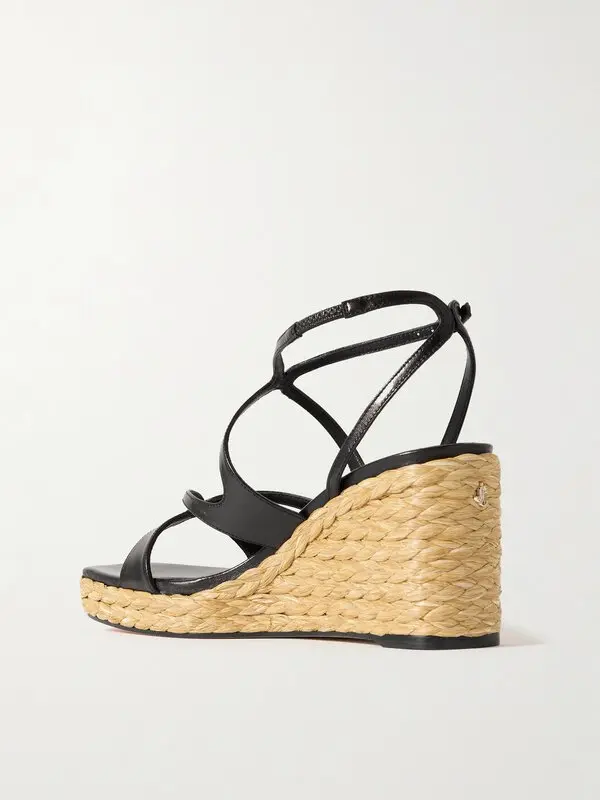 JIMMY CHOO Ayla 85 Leather Platform Espadrilles