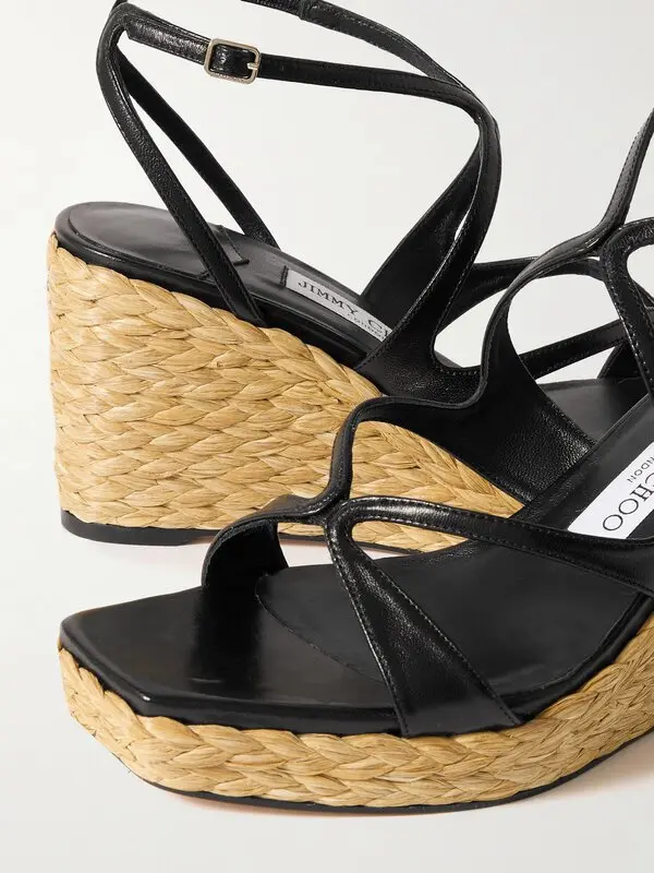 JIMMY CHOO Ayla 85 Leather Platform Espadrilles