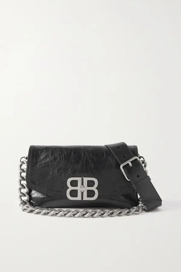 Balenciaga Bb Small Crinkled-leather Shoulder Bag - Black