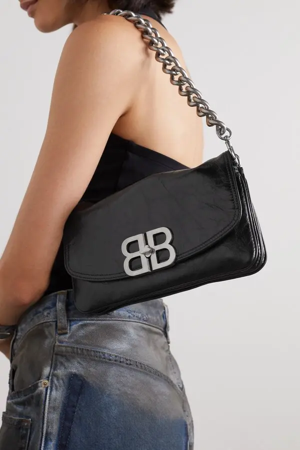 Balenciaga Bb Small Crinkled-leather Shoulder Bag - Black