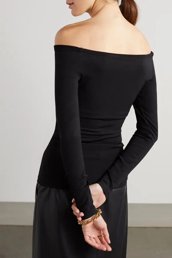 ESSE STUDIOS Net Sustain Off-the-shoulder Stretch-knit Top