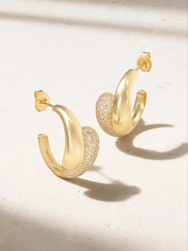 JENNIFER MEYER Small Double Dome Diamond Hoop Earrings - Gold