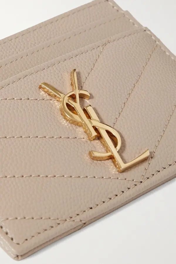 Saint Laurent Monogramme Quilted Textured-leather Cardholder - Neutrals