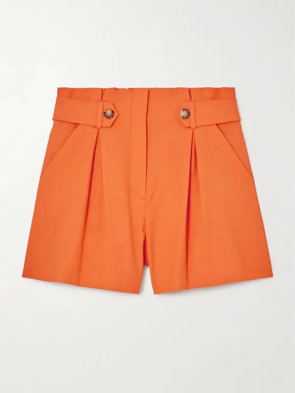 Veronica Beard Franzi Pleated Linen-blend Shorts