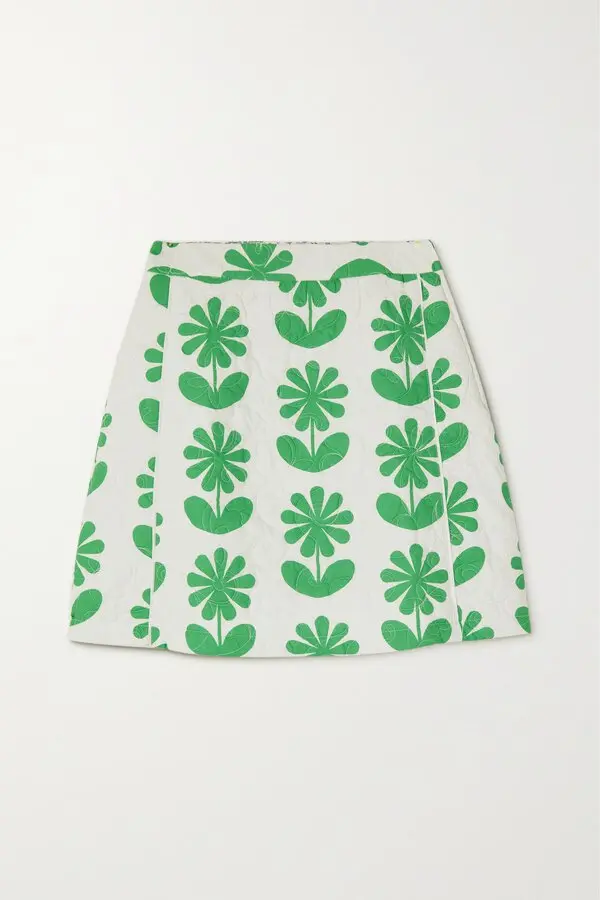 Sindiso Khumalo Zaza Quilted Floral-print Mini Skirt - Green