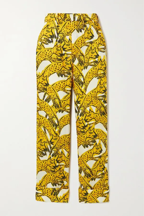 AZ FACTORY Printed Recycled Satin-twill Wide-leg Pants - Yellow