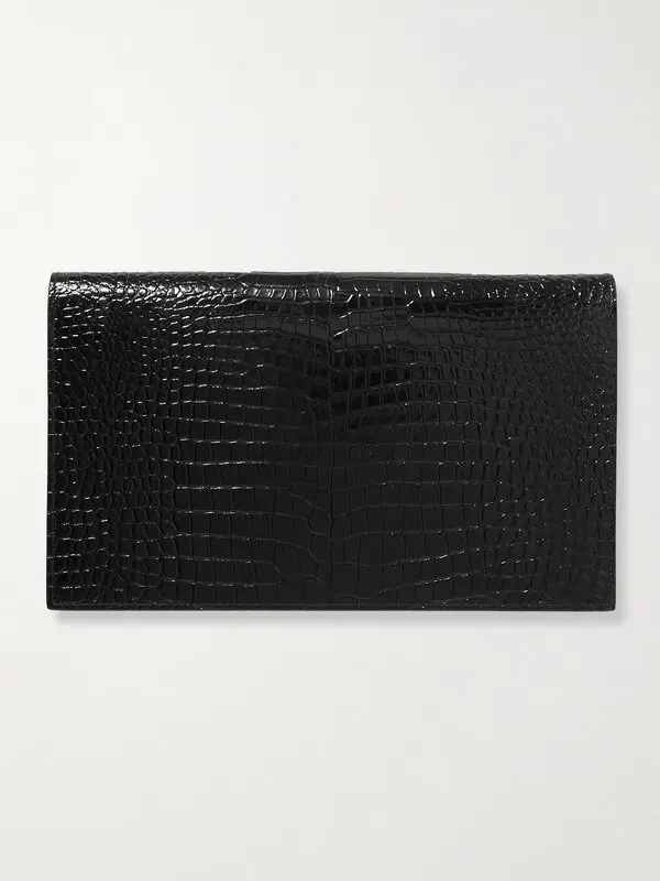 Saint Laurent Uptown Croc-effect Patent-leather Pouch - Black