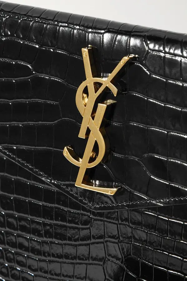 Saint Laurent Uptown Croc-effect Patent-leather Pouch - Black
