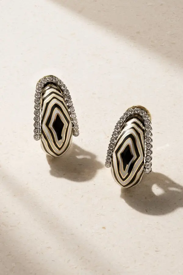 David Webb Vreeland Zebra 18-karat Gold, Platinum, Diamond And Enamel Clip Earrings - Multi