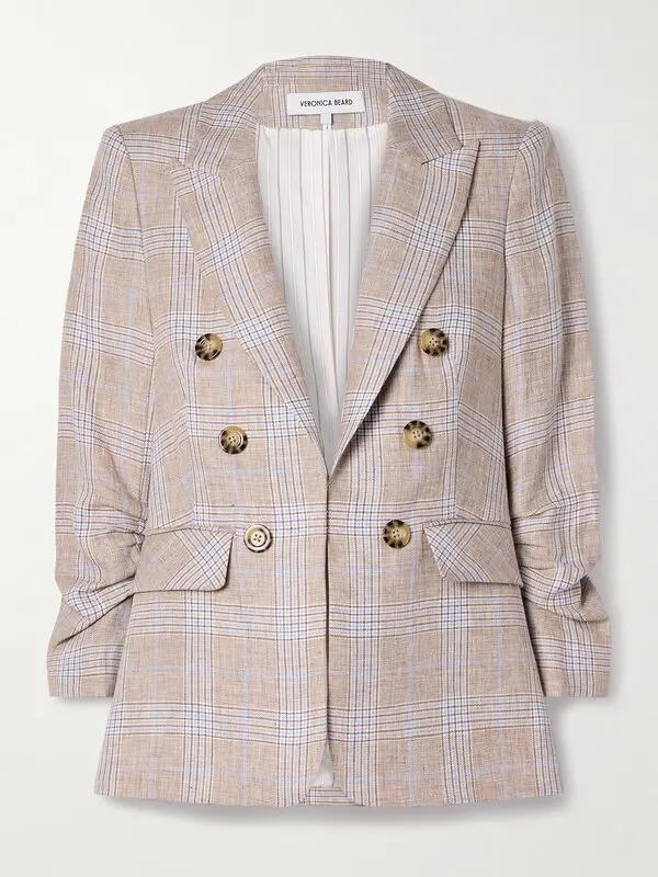 Veronica Beard Beacon Checked Linen Dickey Blazer