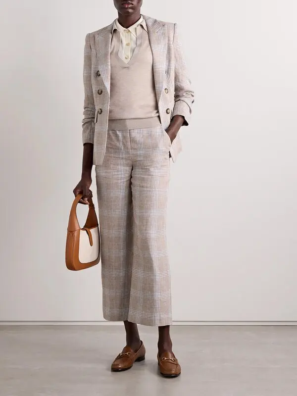 Veronica Beard Beacon Checked Linen Dickey Blazer