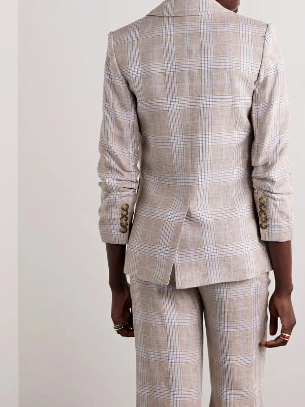 Veronica Beard Beacon Checked Linen Dickey Blazer