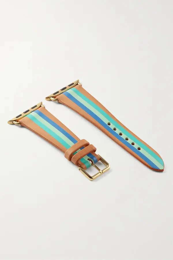 LACALIFORNIENNE Striped Leather Watch Strap - Blue