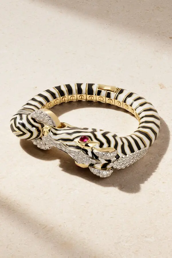 David Webb Zebra Diamond, Ruby And Enamel Bracelet - Multi