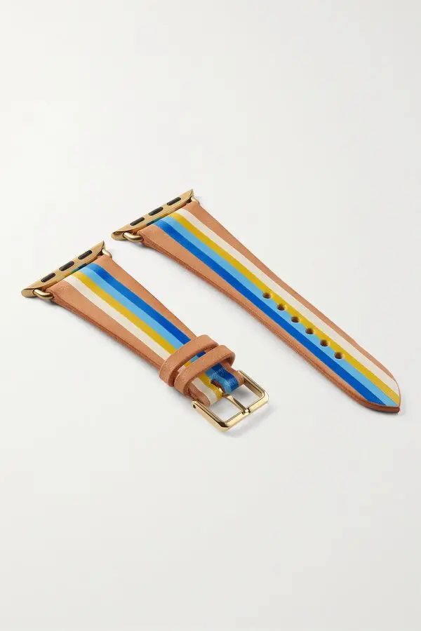 LACALIFORNIENNE Striped Leather Watch Strap - Blue