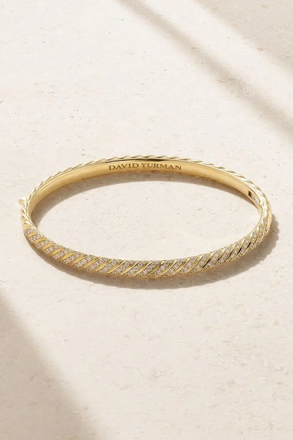 David Yurman Sculpted Cable Diamond Bangle - Gold